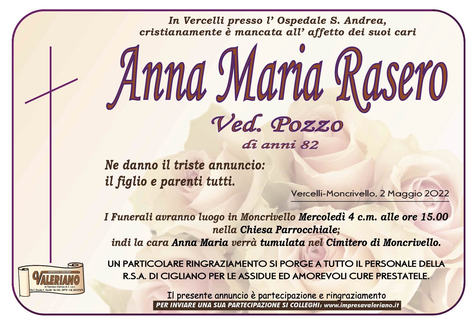 ANNA MARIA RASERO - VercelliOggi.it