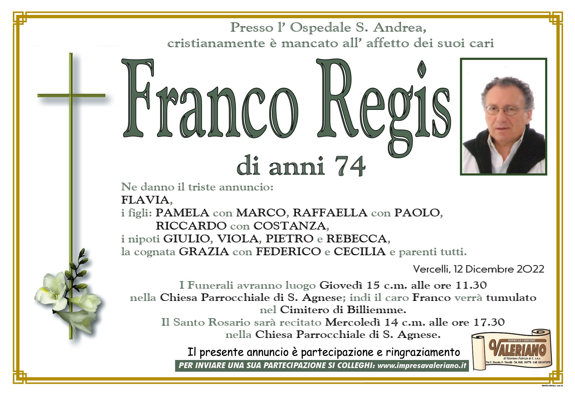 FRANCO REGIS - VercelliOggi.it