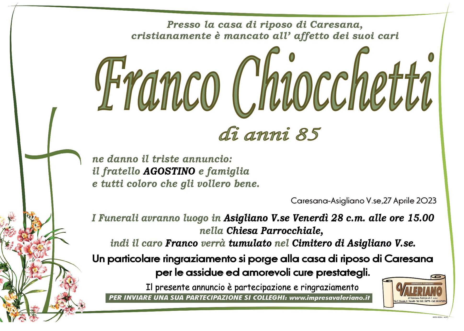 FRANCO CHIOCCHETTI - VercelliOggi.it