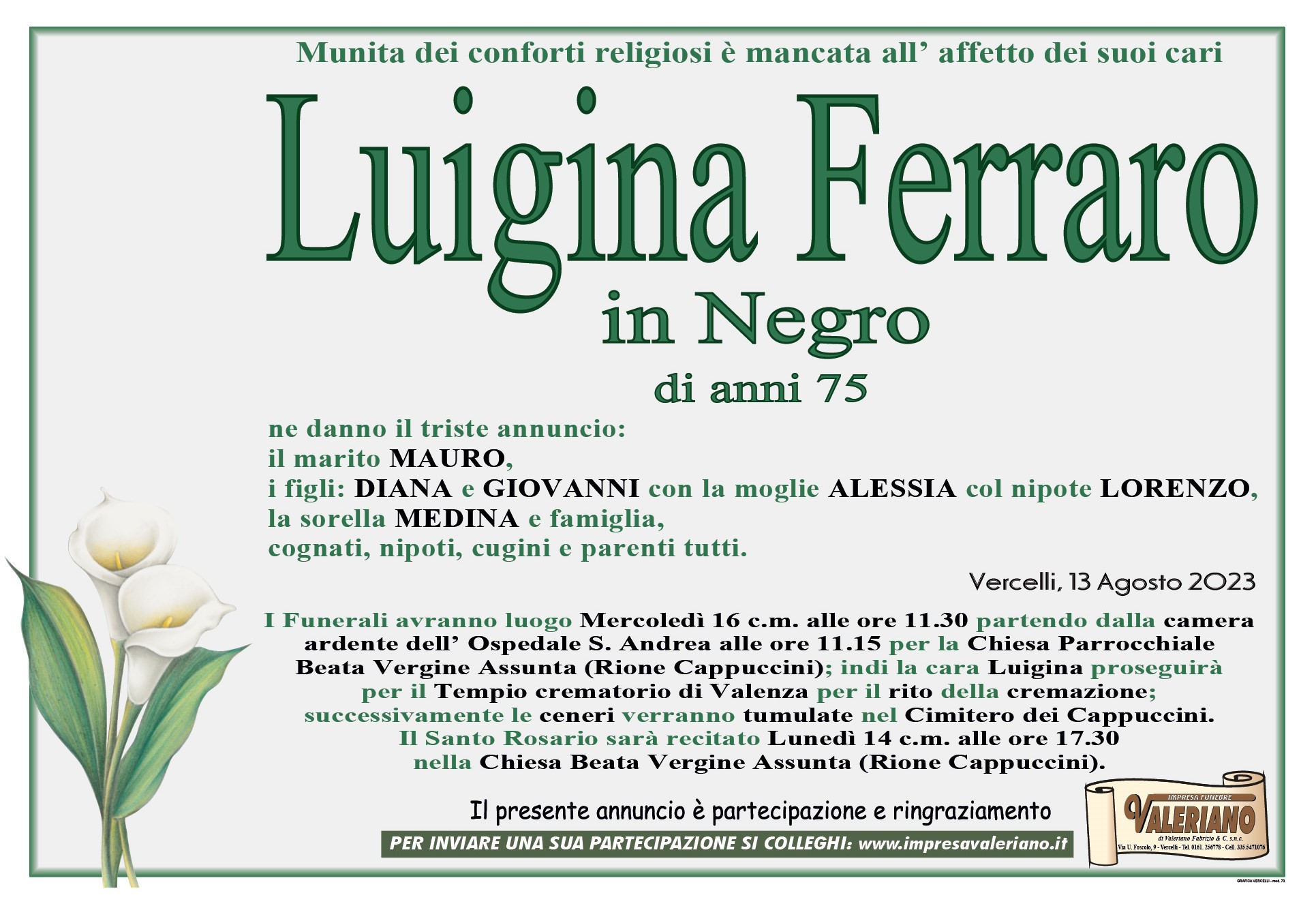 LUIGINA FERRARO - VercelliOggi.it