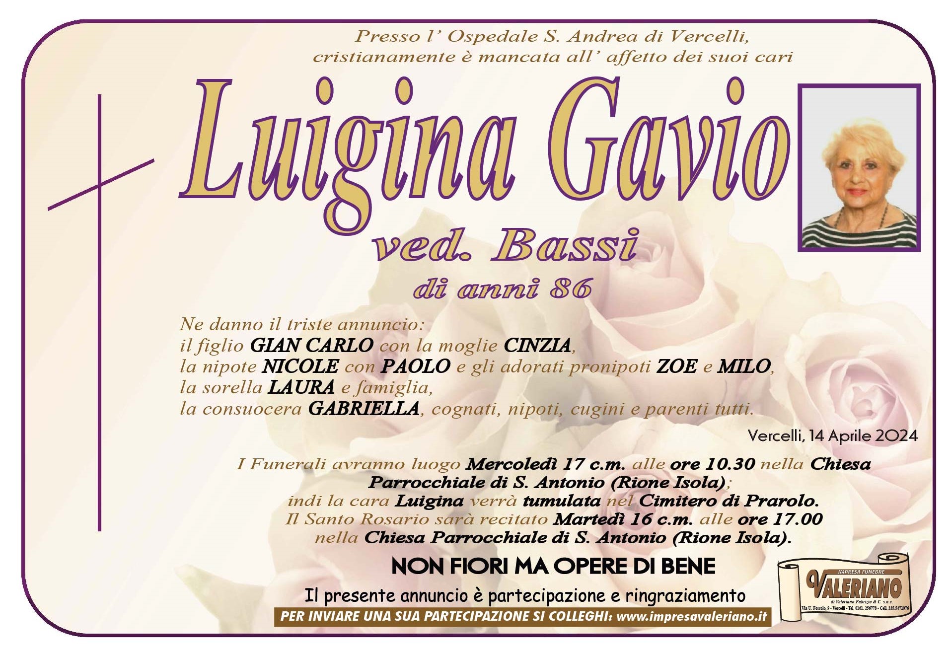 LUIGINA GAVIO - VercelliOggi.it