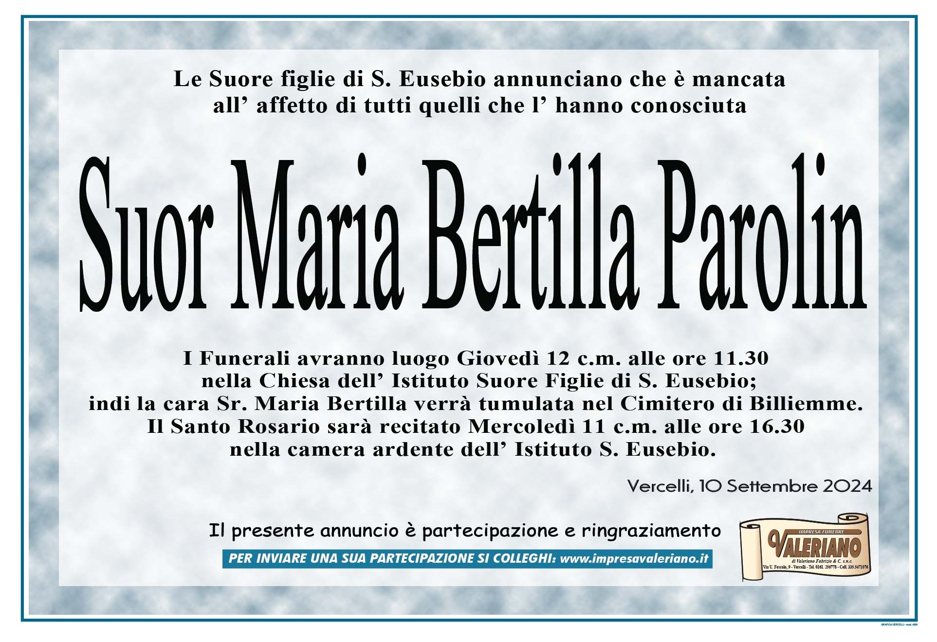 SUOR MARIA BERTILLA PAROLIN - VercelliOggi.it