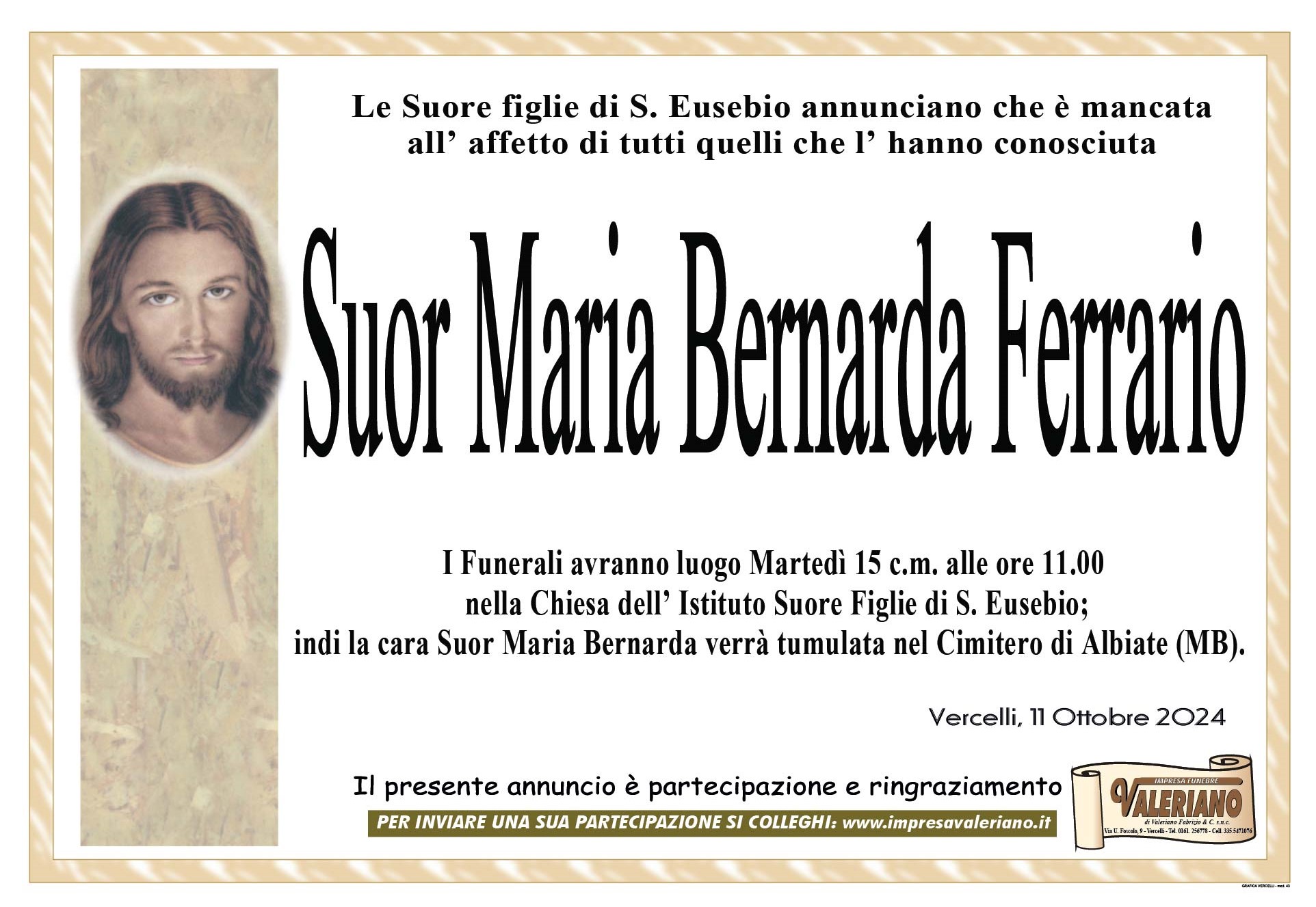 SUOR MARIA BERNARDA FERRARIO - VercelliOggi.it